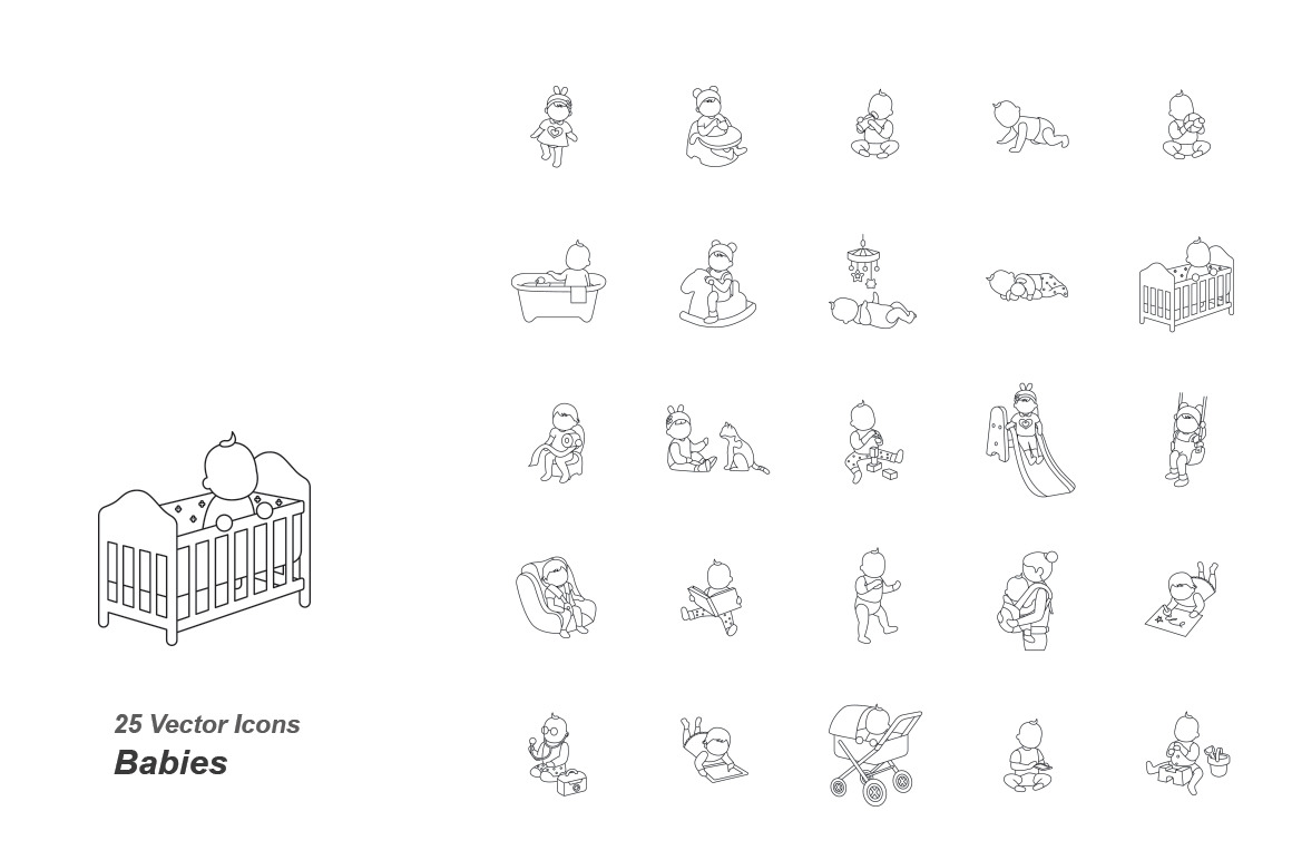 Babies outlines vector icons, an Icon by Jisun Park