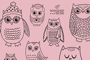 Cute Owls Clip Art, Winter Owls, an Illustration by WinshipAndRose