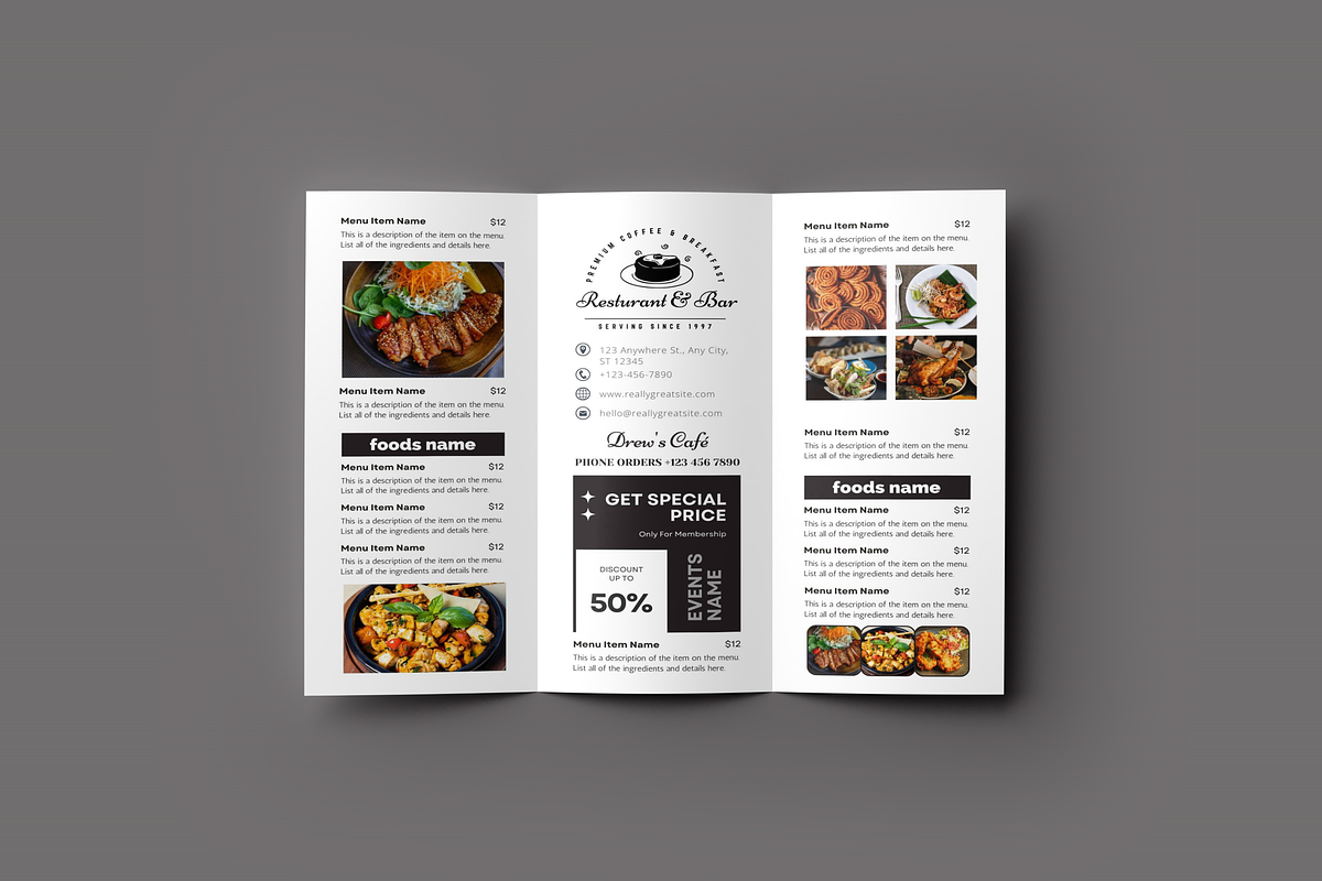 TriFold Food Menu Brochure Template, a Brochure Template by iloveTemplate