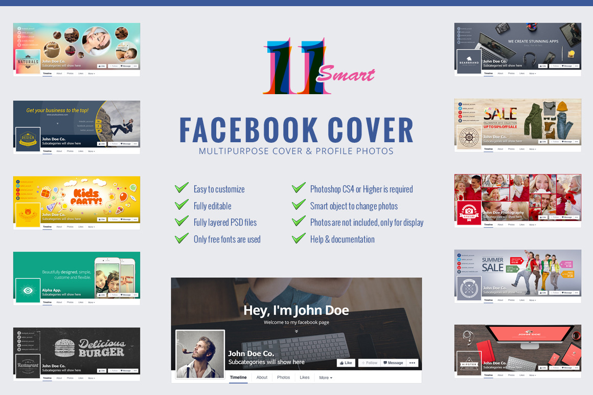 11 Smart Facebook Cover Photo, a Templates & Theme by Pixel Strawberry