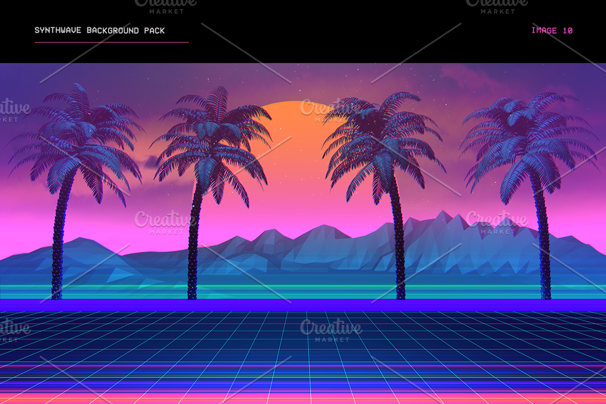 Synthwave Retrowave Background Pack, a Templates & Theme by dennybusyet