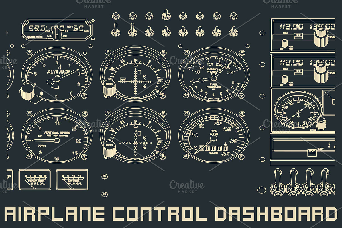 Airplane Control Dashboard Set, a Technology Illustration by Blacklight
