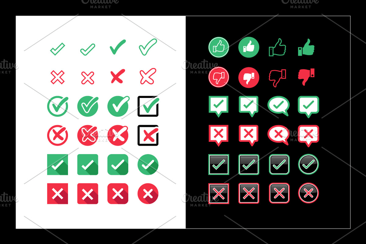 160 Check Mark & Cross Mark Symbols, an Object Graphic by WORAKAMON ...