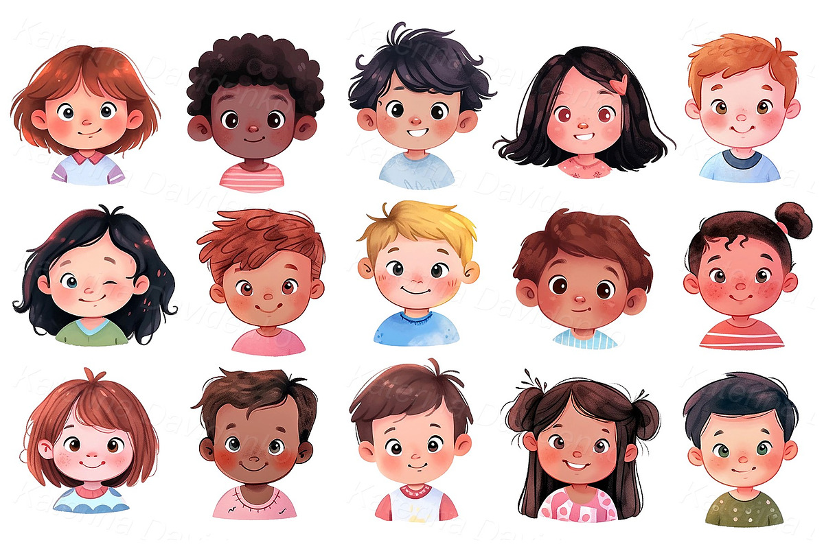 Cartoon happy kids faces png, a Person Illustration by Bubert Art