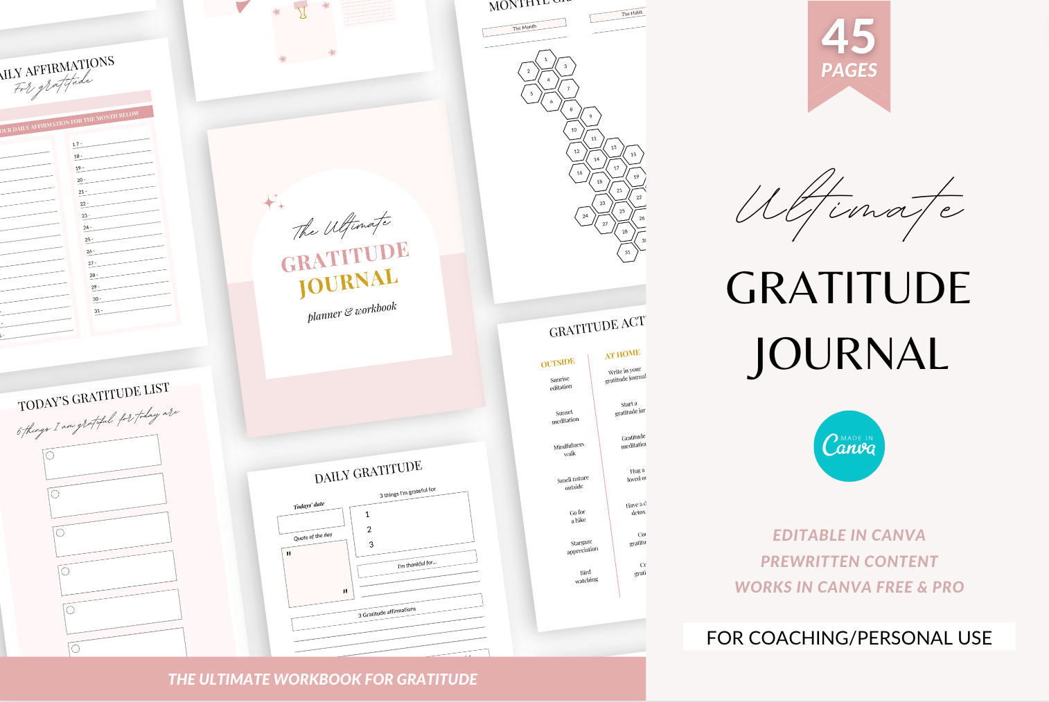 Gratitude planner Canva template, a Design Template by Cate Creates