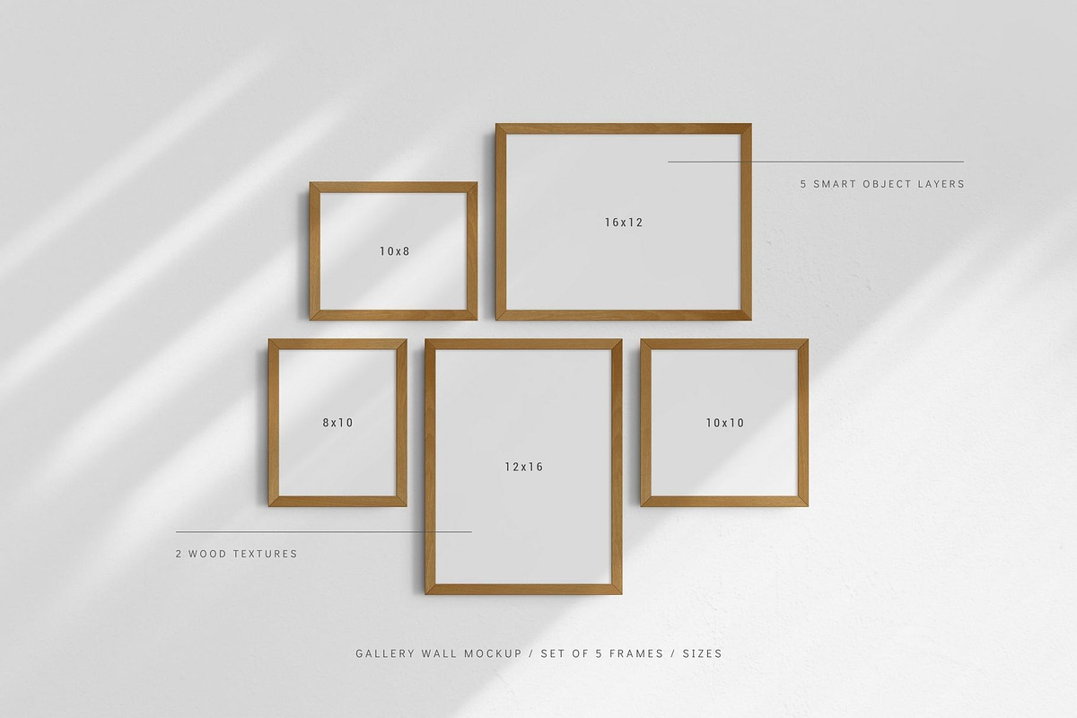 Gallery Wall Mockup | Set of 5 Frames | PSD