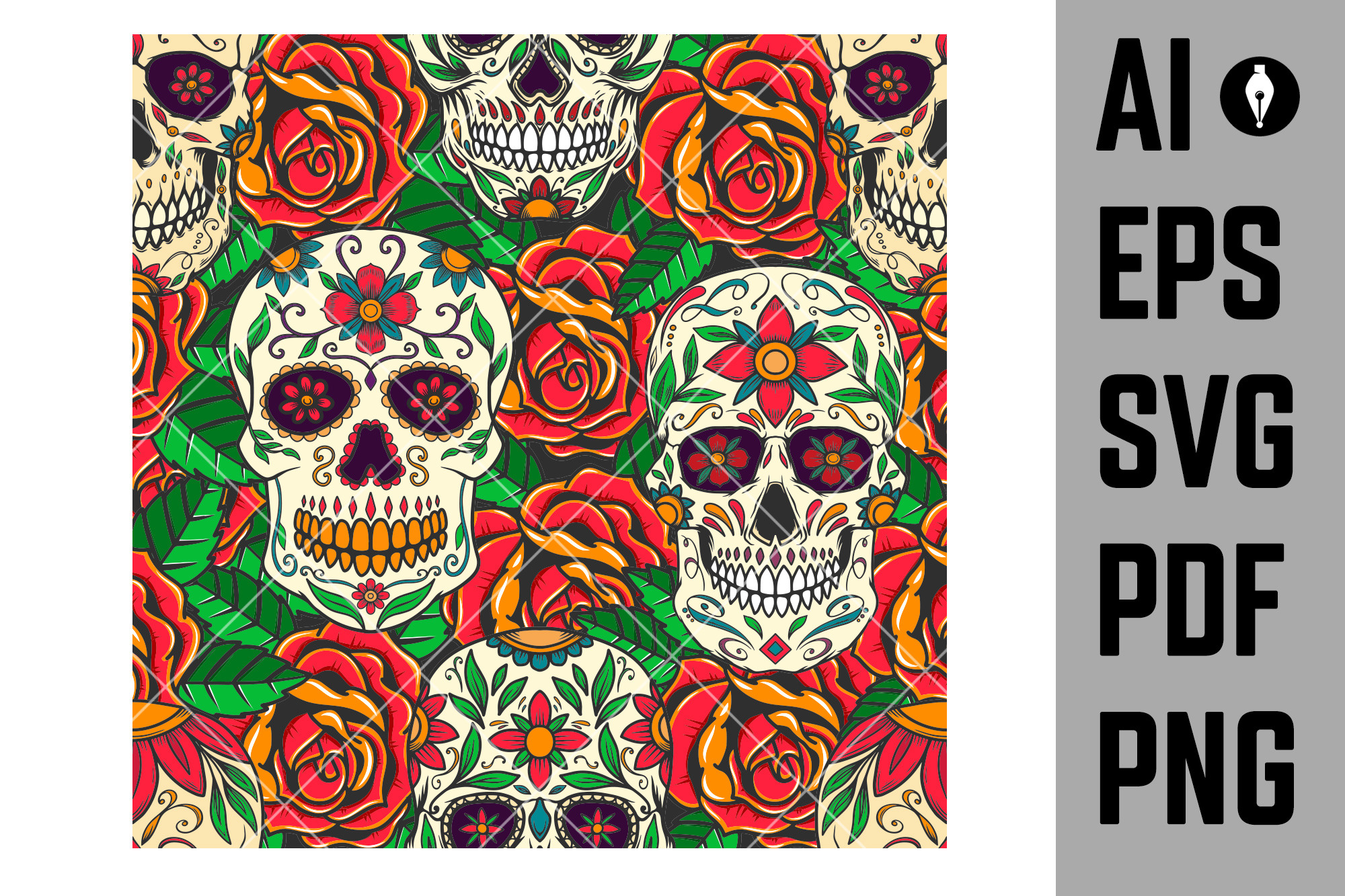 Seamless pattern with sugar skulls, a Pattern Graphic by Vectorhight