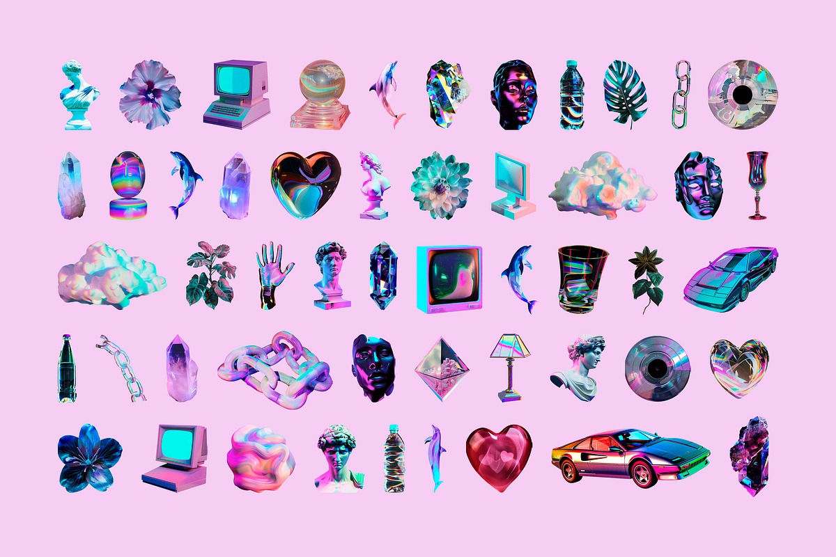 Vaporwave Collage Kit, an Object Graphic by pixelbuddha.net