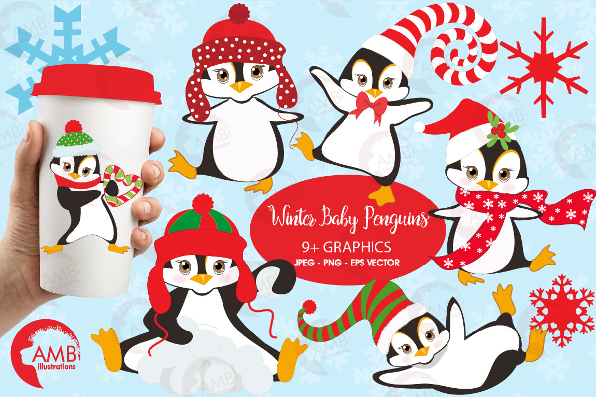 Winter Penguins Clipart AMB-307, an Illustration by AMBillustrations