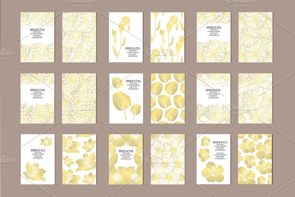 50 Golden Floral Card Templates, a Card Template by Sunset&Sea Design