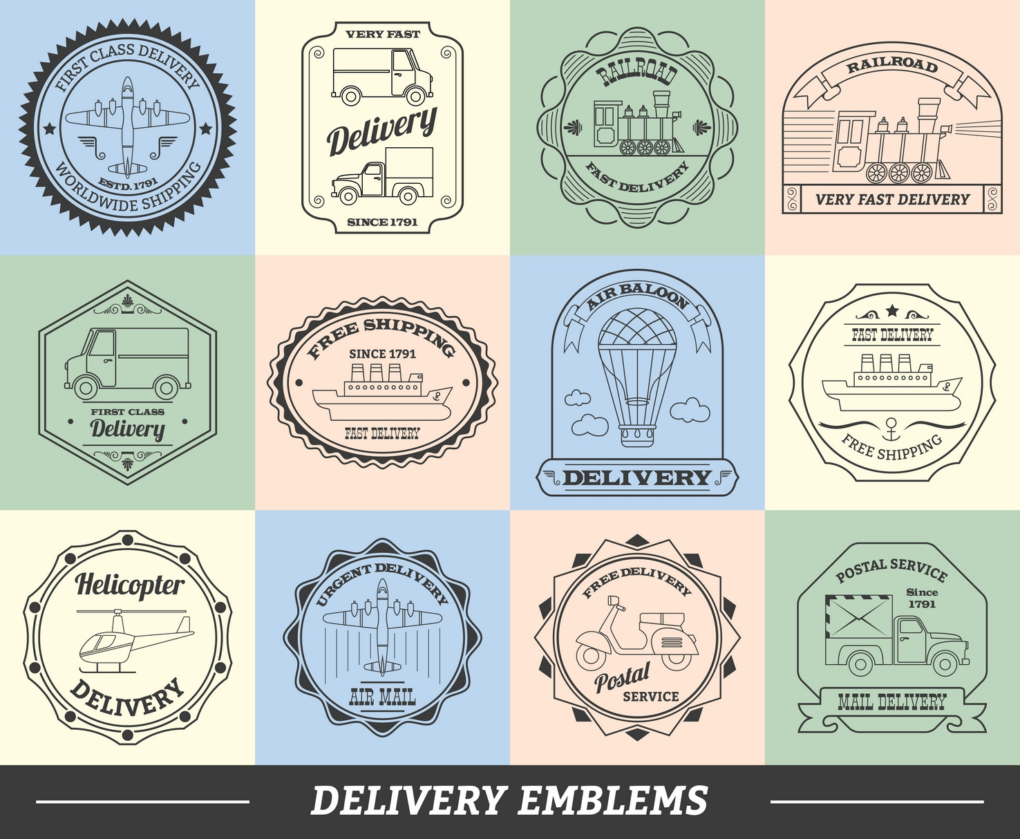 Delivery emblems set, an Icon by Macrovector