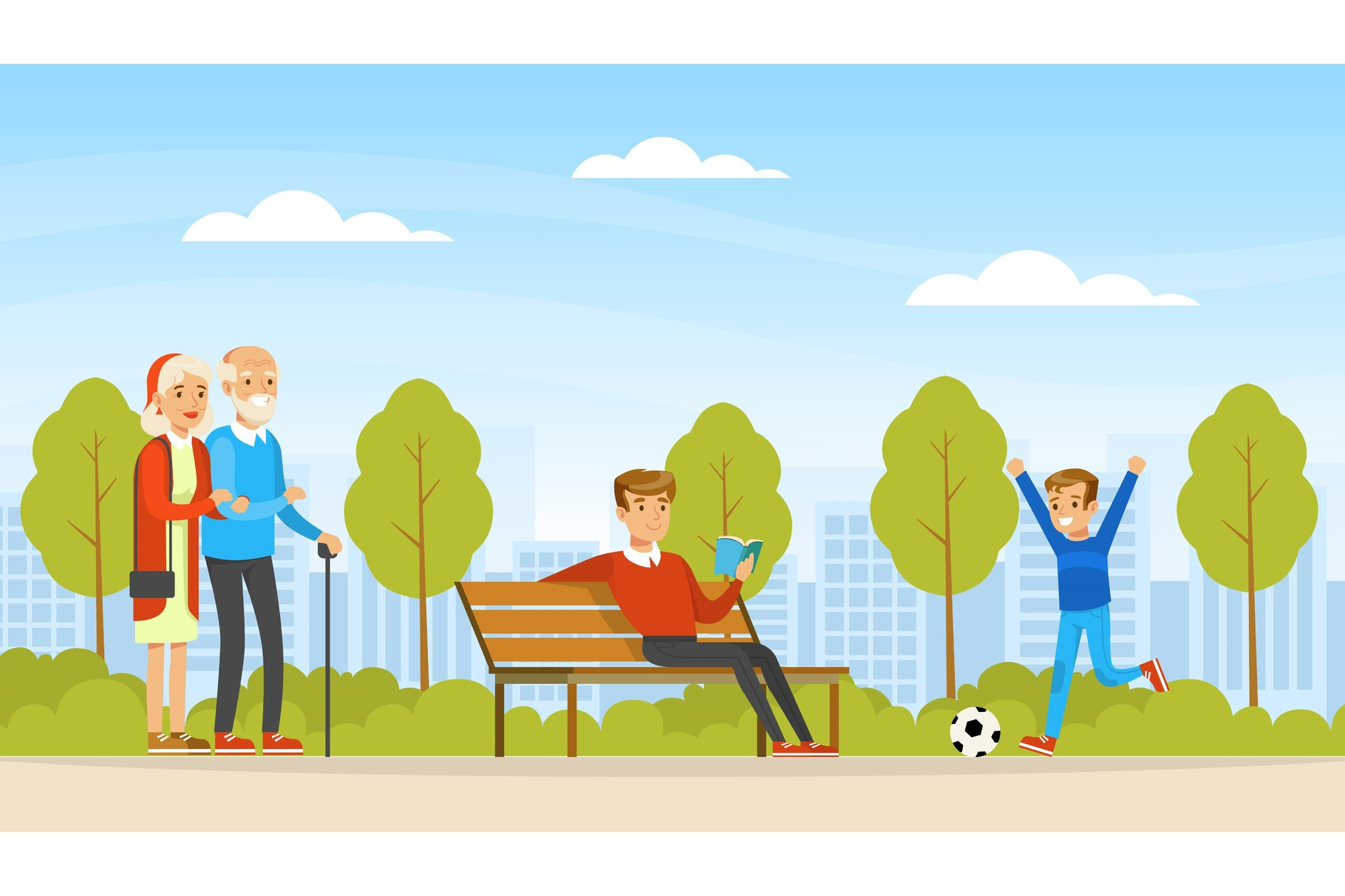 People Relaxing in Nature in Urban, a Healthcare Illustration by TopVectors