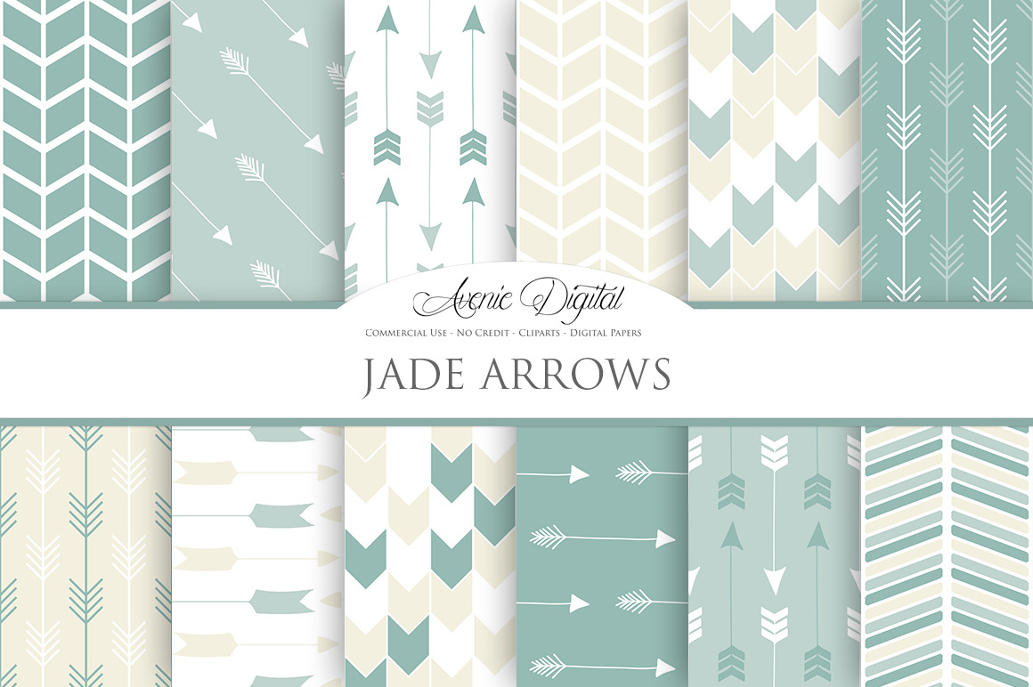 Jade Arrows Digital Paper, a Pattern Graphic by Avenie Digital