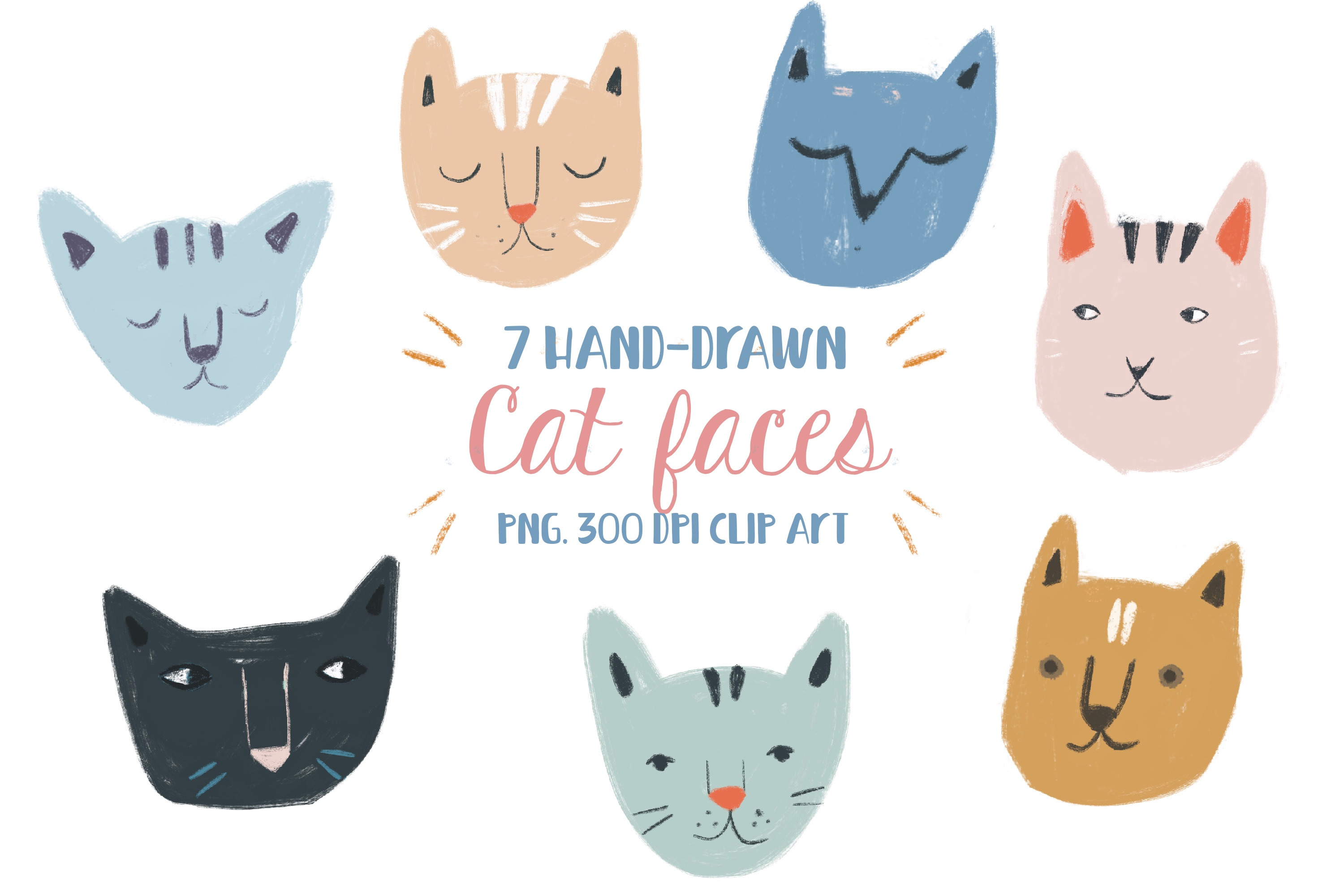 Cute cat faces clip art, an Animal Illustration by Katie Lisker