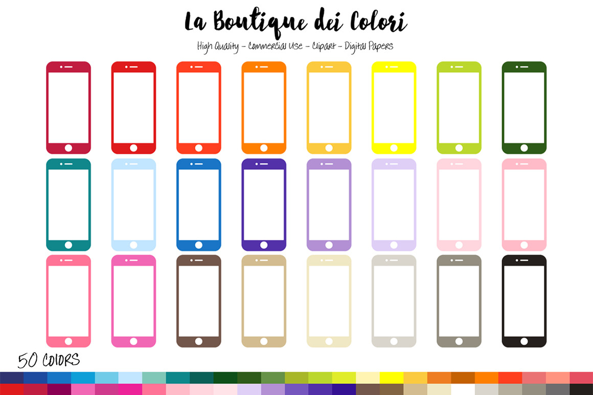 50 Rainbow Mobile Phone Clipart, an Illustration by La Boutique dei Colori