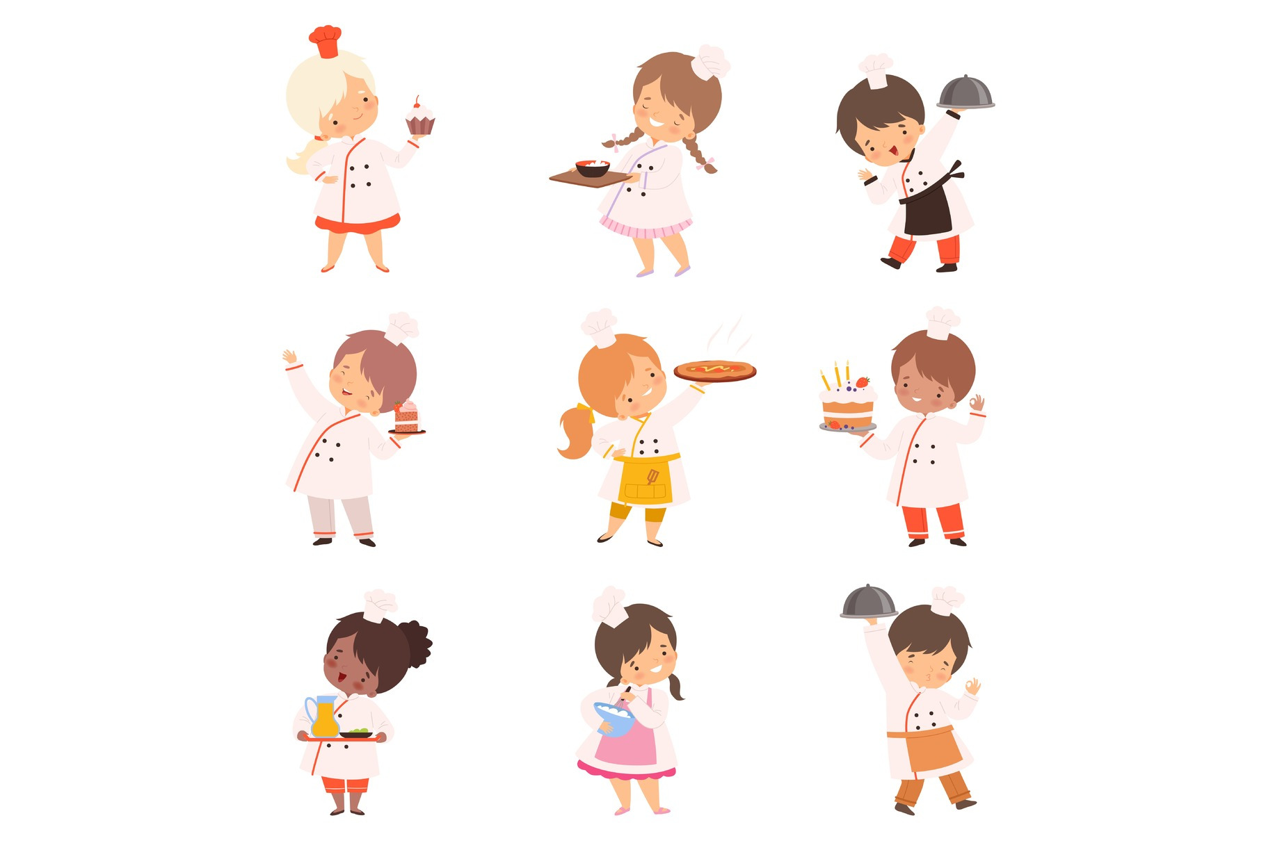 Cute Little Chefs Characters in, a Food Illustration by TopVectors