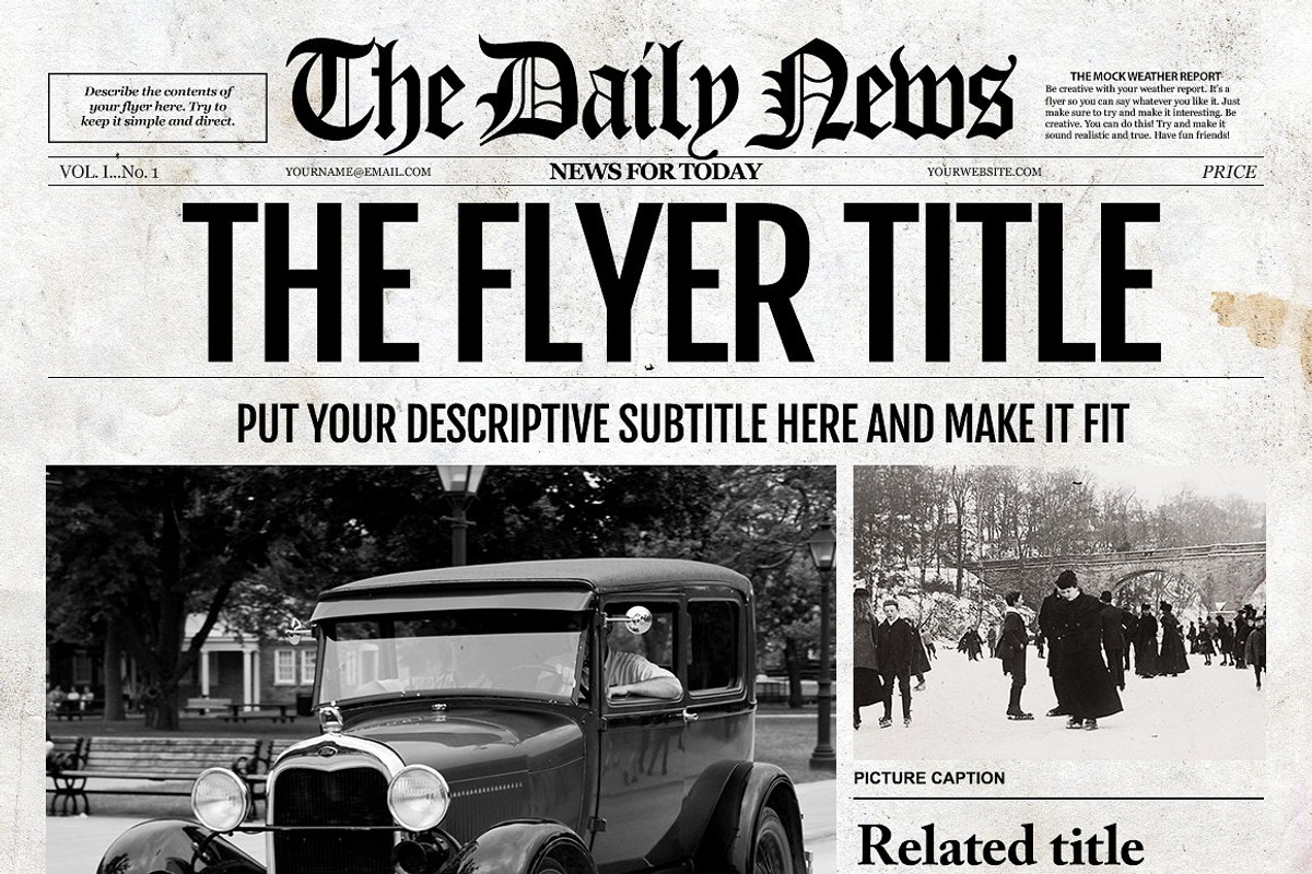 1 Page Newspaper Template .AI, a Flyer Template by Newspaper Templates