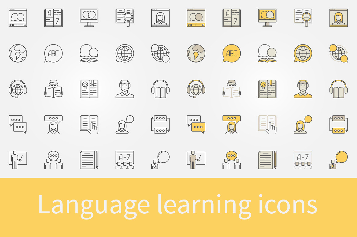 Language learning icons, an Outline Icon by Venomous Vector