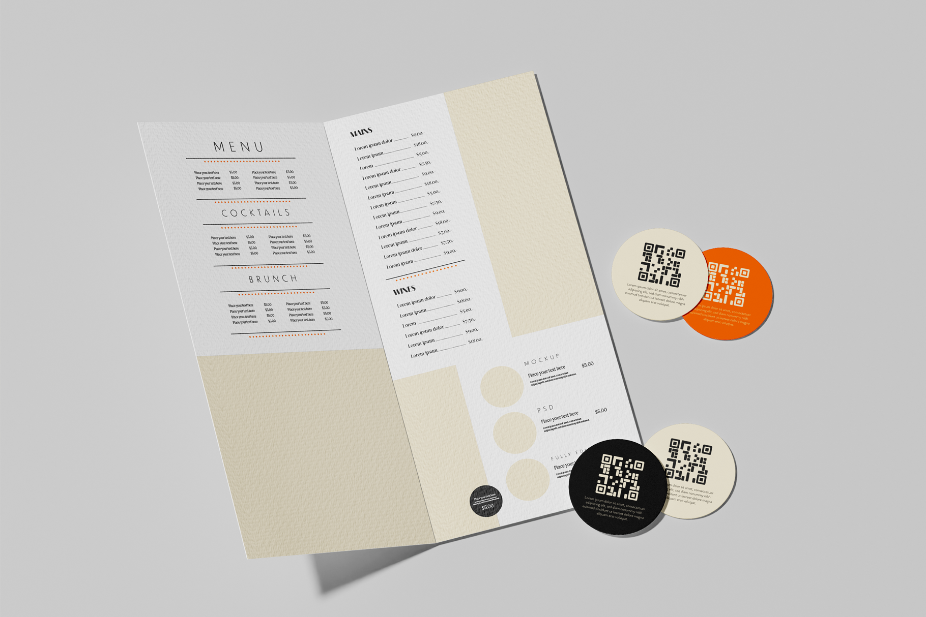 Menu with QR Code Mockup