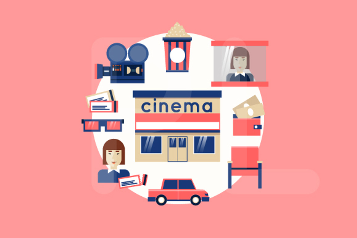 Set of cinema flat icons, an Illustration by Podis