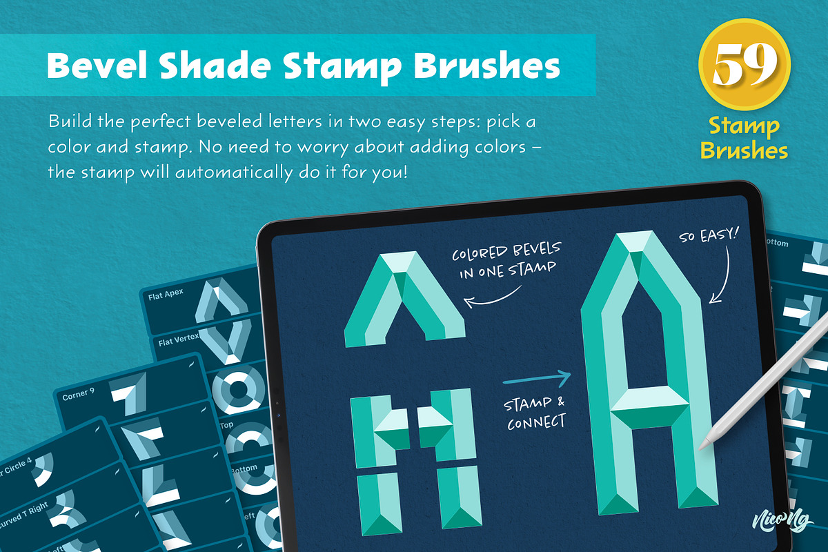 Bevel Letters Procreate Brushes Stamps | Creative Market
