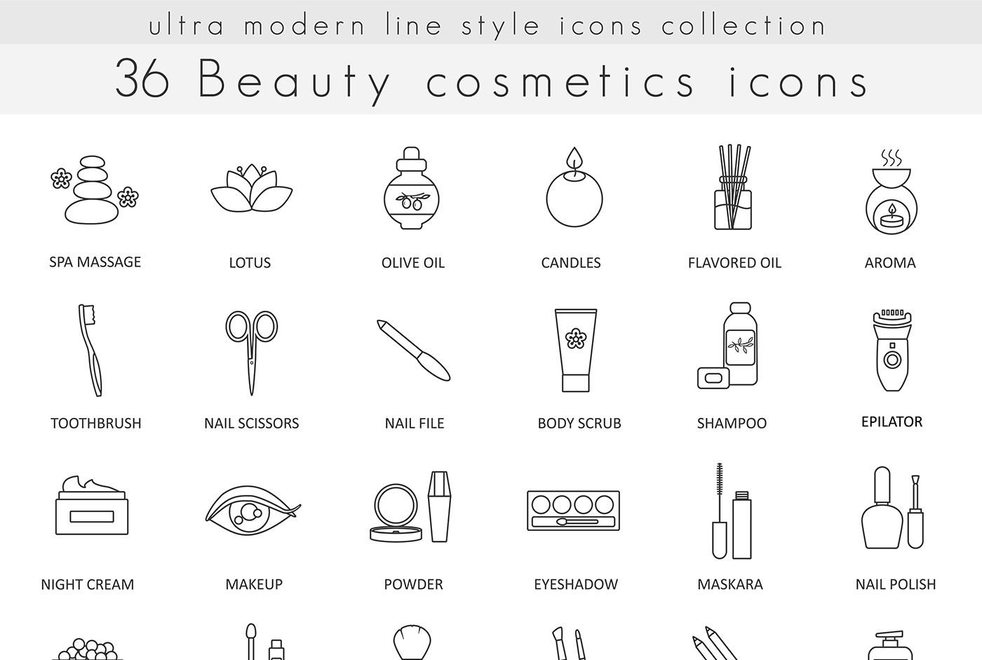 36 Beauty Cosmetics line icons set., an Outline Icon by Lemberg Vector