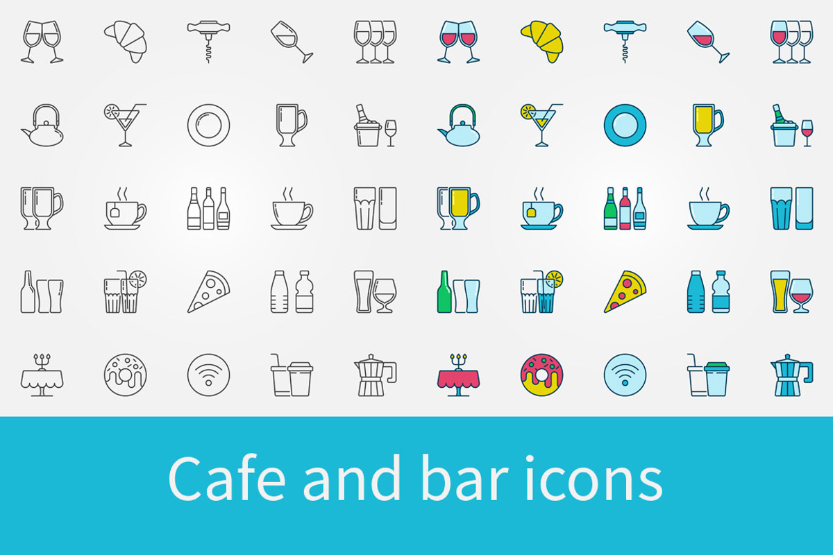 Cafe and bar icons, an Outline Icon by Venomous Vector