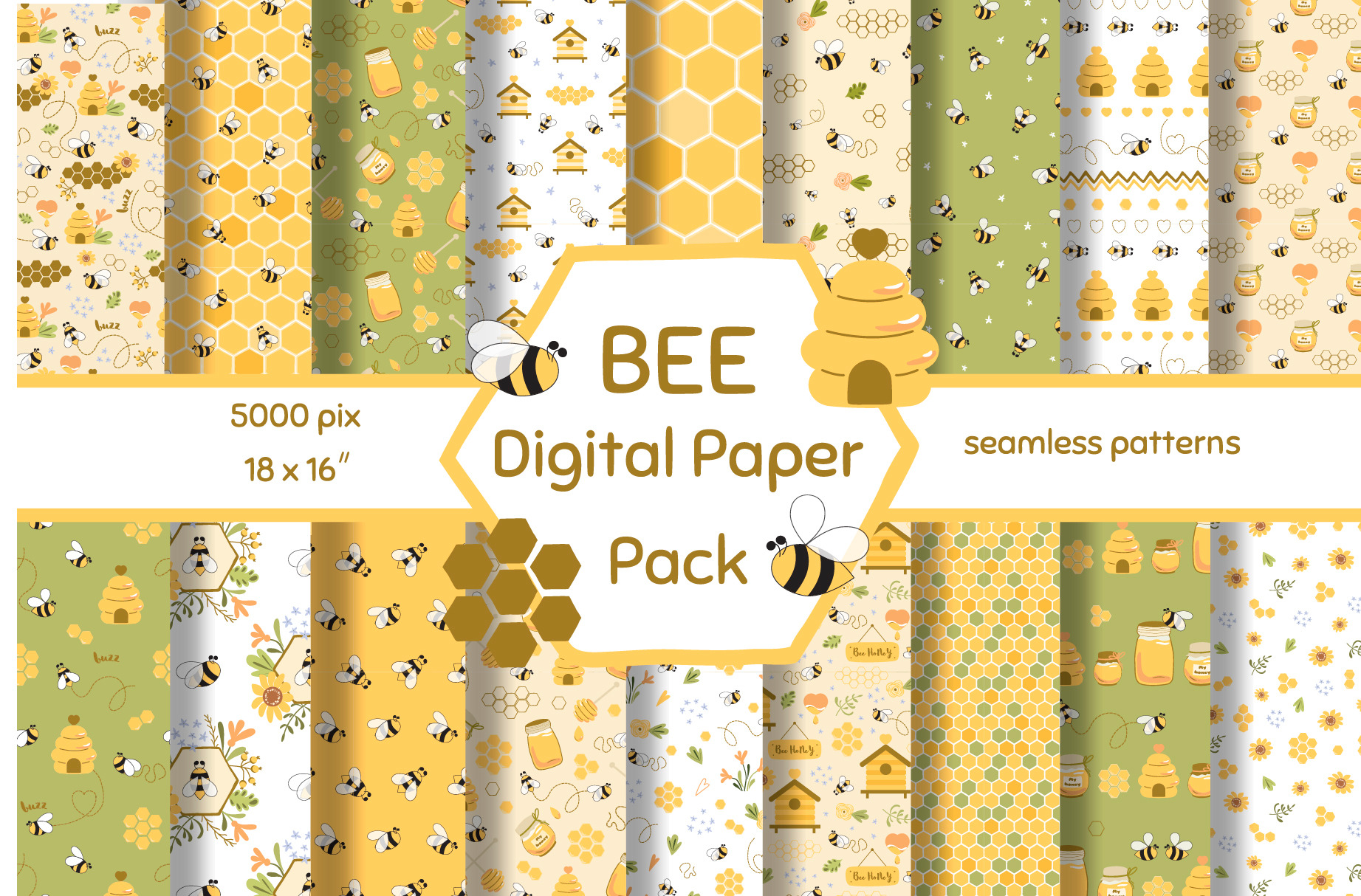 Bee pattern set Sweet Honey paper