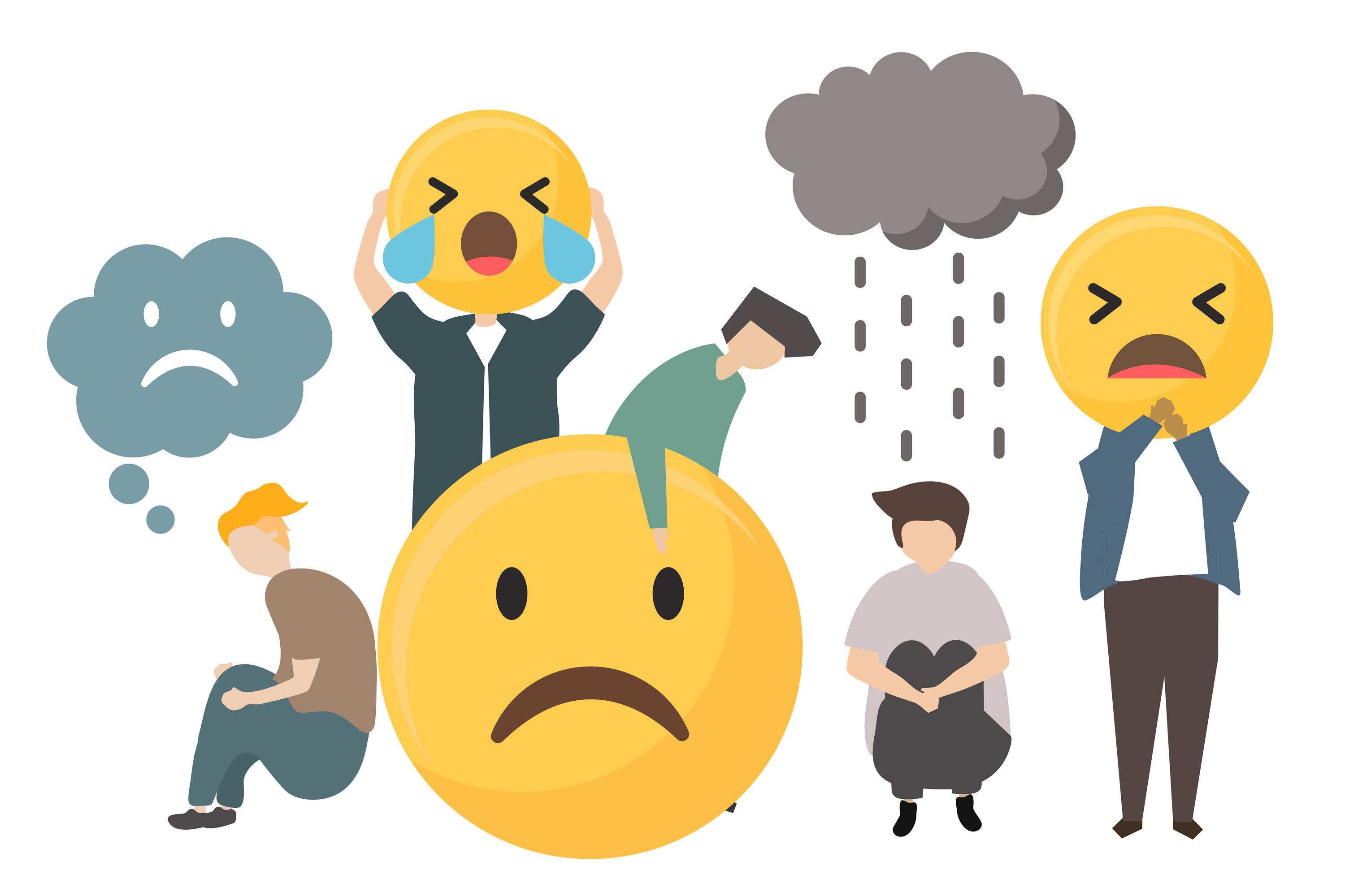 People with sad emotion emoticon | Background Graphics ~ Creative Market