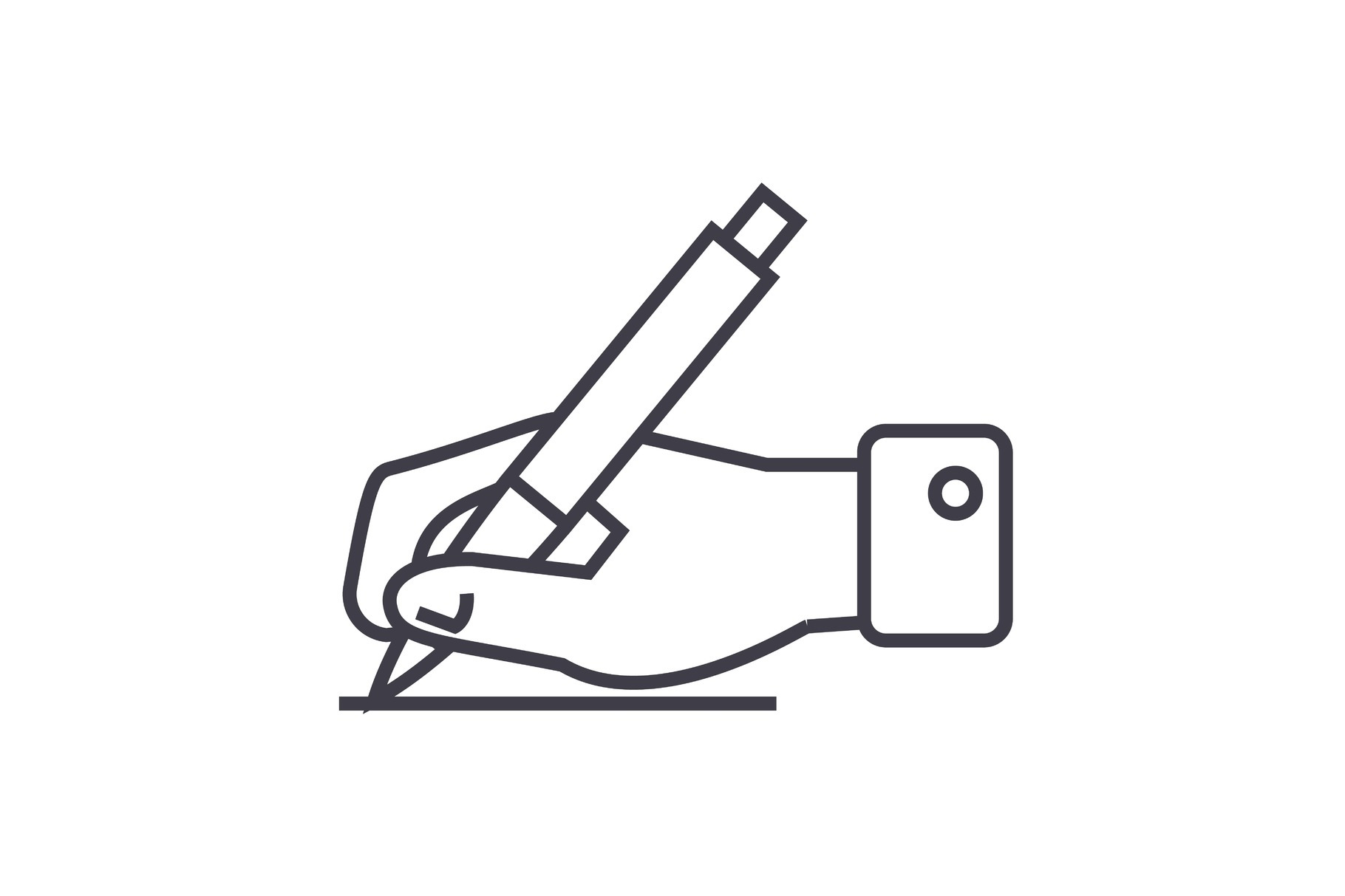 writing sign,hand with pen vector line icon, sign, illustration on ...