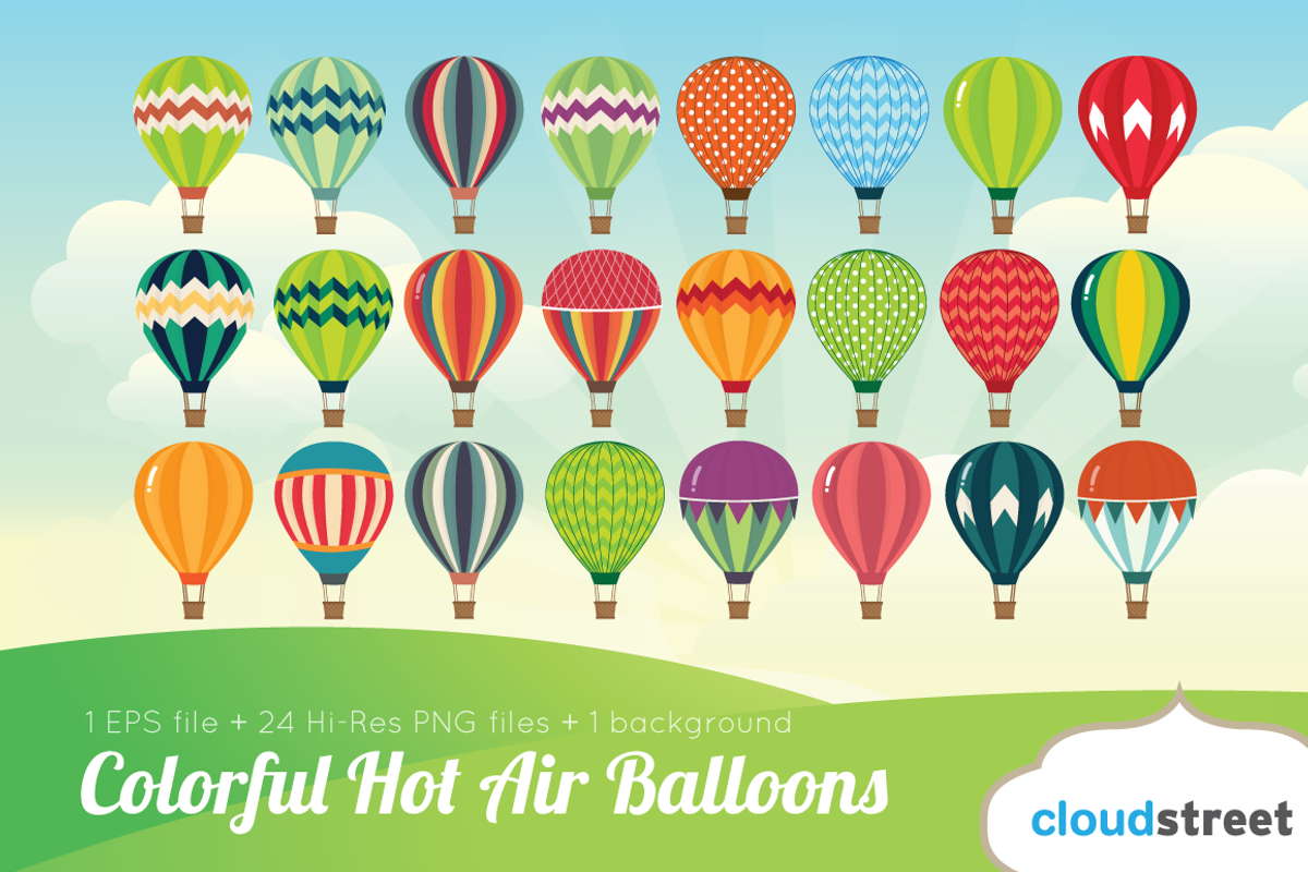 Colorful Hot Air Balloons Clipart, an Illustration by cloudstreetlab