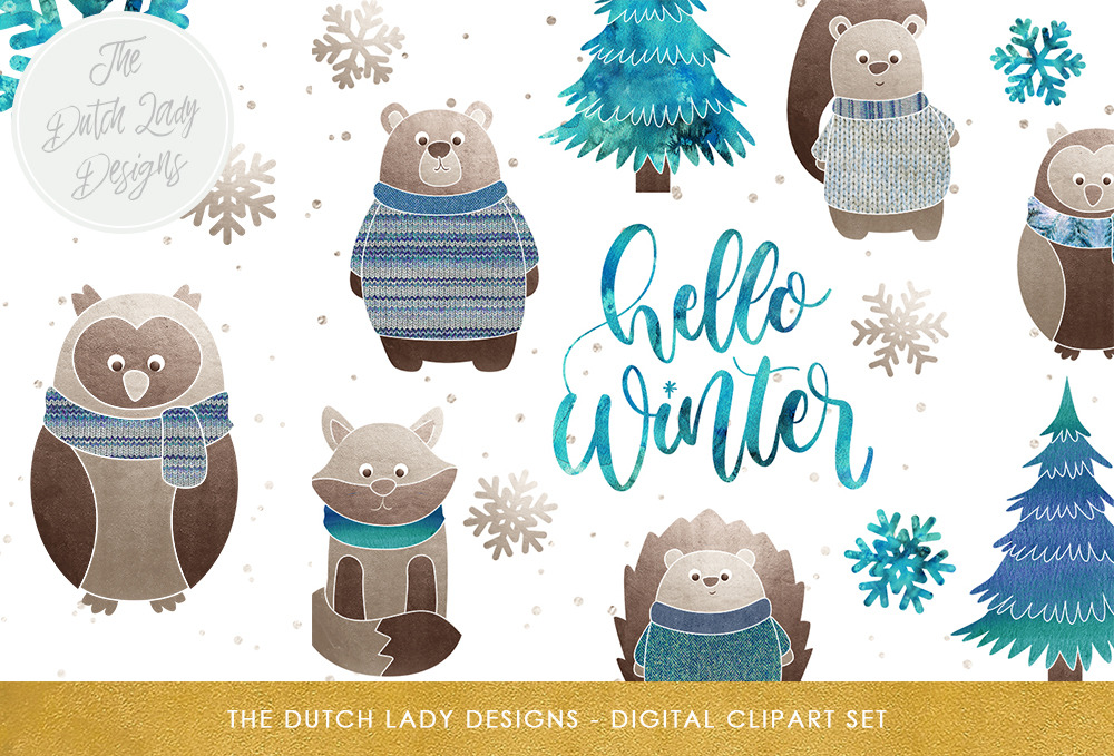 Winter Forest Animal & Snow Clipart, an Animal Illustration by The ...