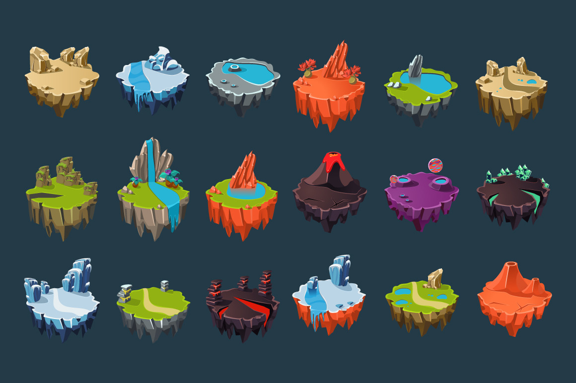 Isometric Islands elements for games, an Object Illustration by TopVectors