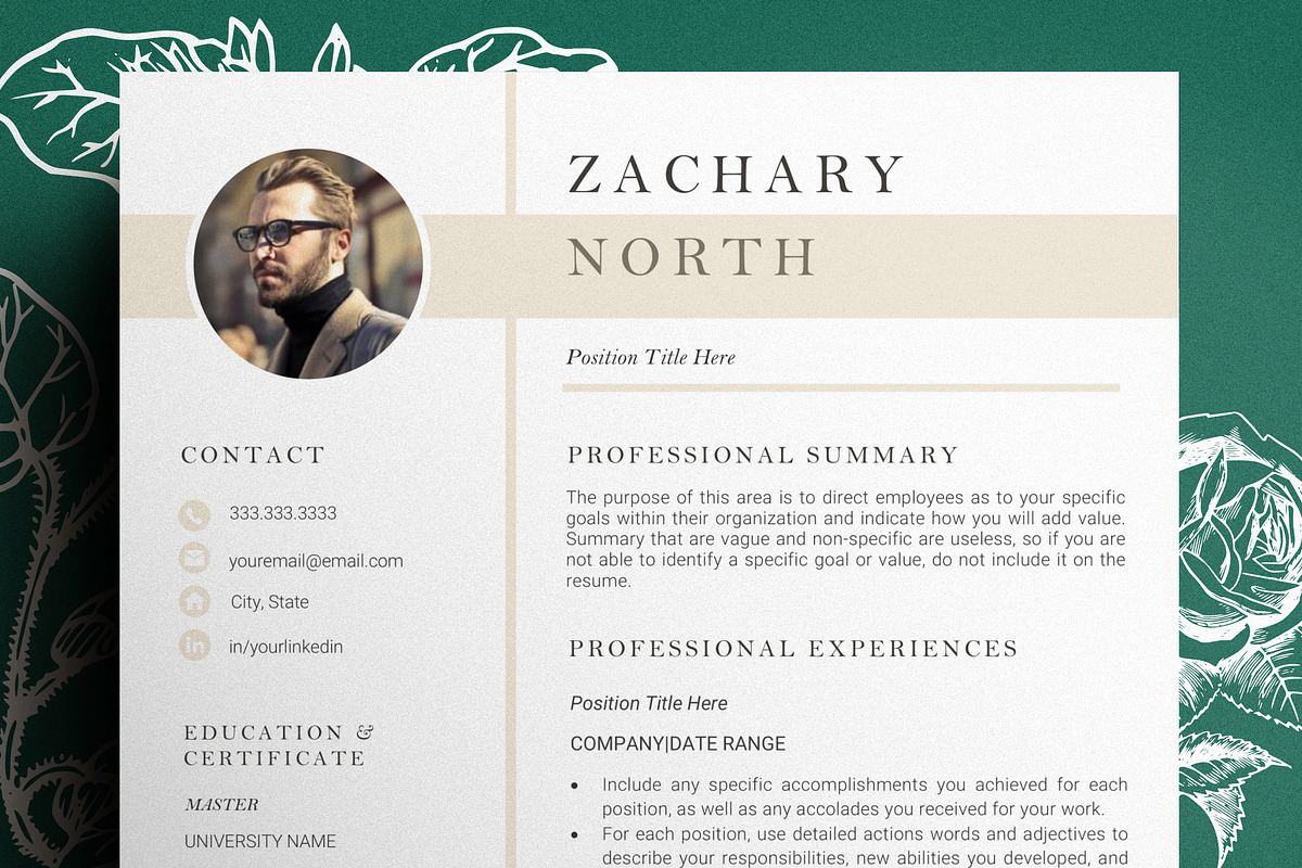 Zachary- Modern Resume / CV Template, a Resume Template by Hired Guardian