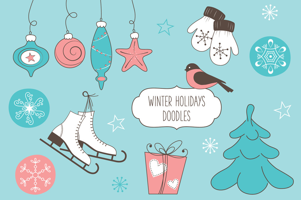 Winter holidays doodles | Decorative Illustrations ~ Creative Market