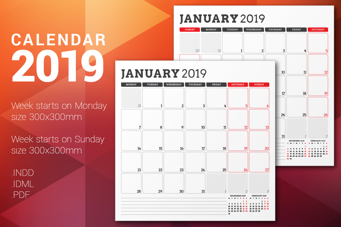 Monthly Planner 2019, a Stationery Template by AntartStock