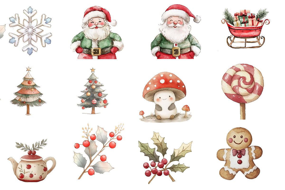 Watercolor Christmas clipart, an Illustration by Designworld