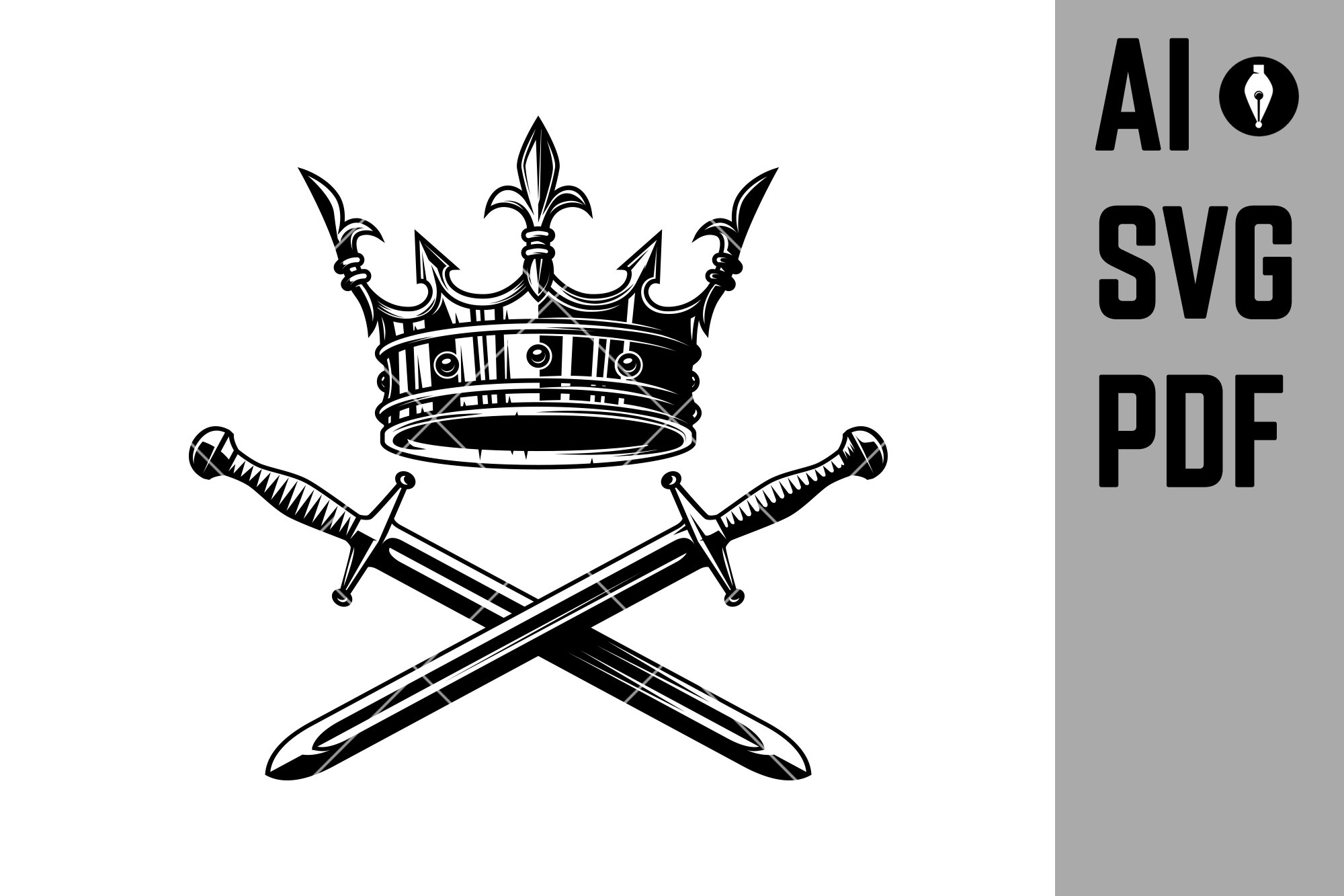 Illustration of king crown, swords | Object Illustrations ~ Creative Market