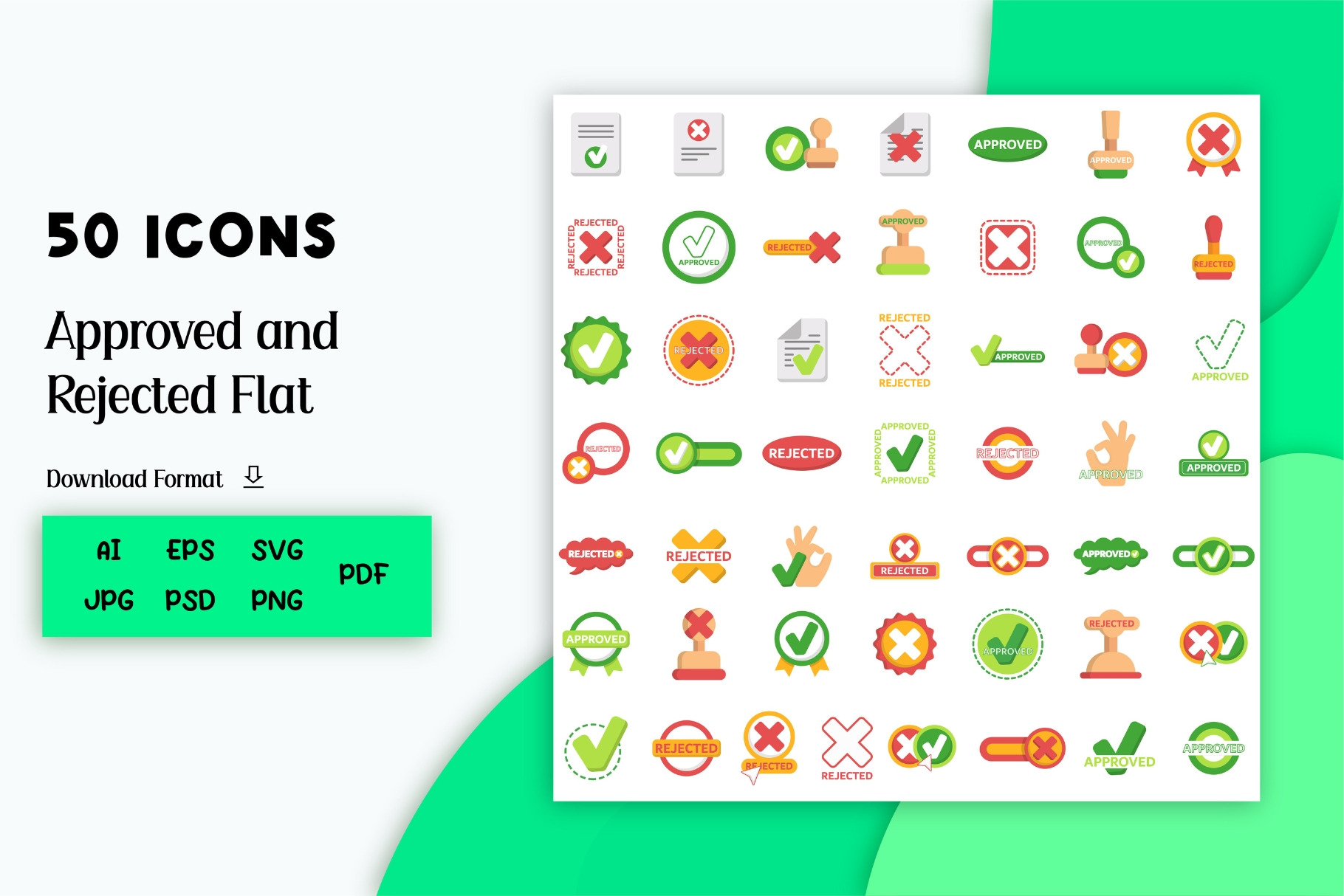 Approved and Rejected Flat 50 Icons | Icons ~ Creative Market