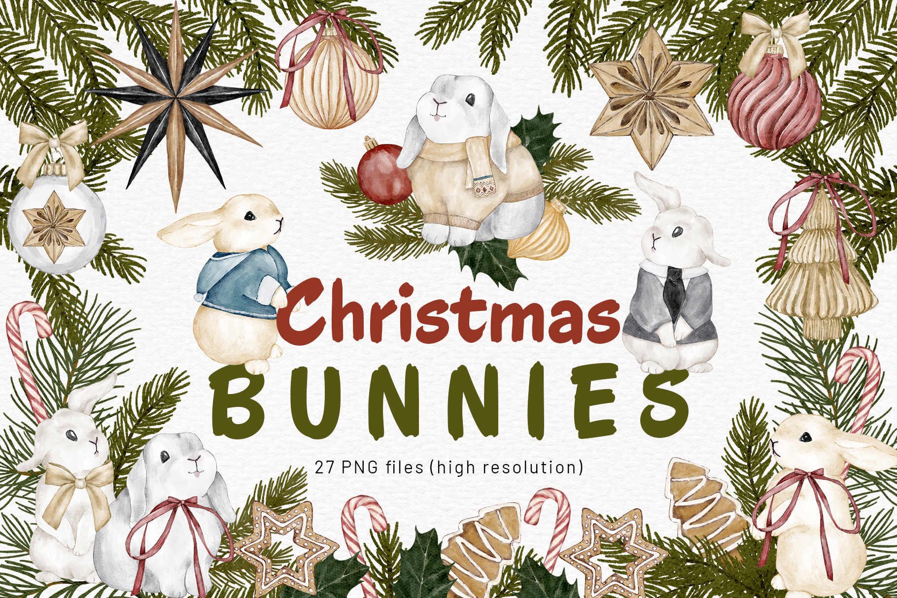 Christmas Bunny Clipart Toy Cookies, a Decorative Illustration by ...