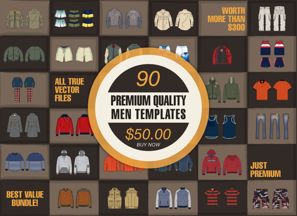 Bundle of 90 Men Vector Templates!, an Illustration by VecFashion Ltd.