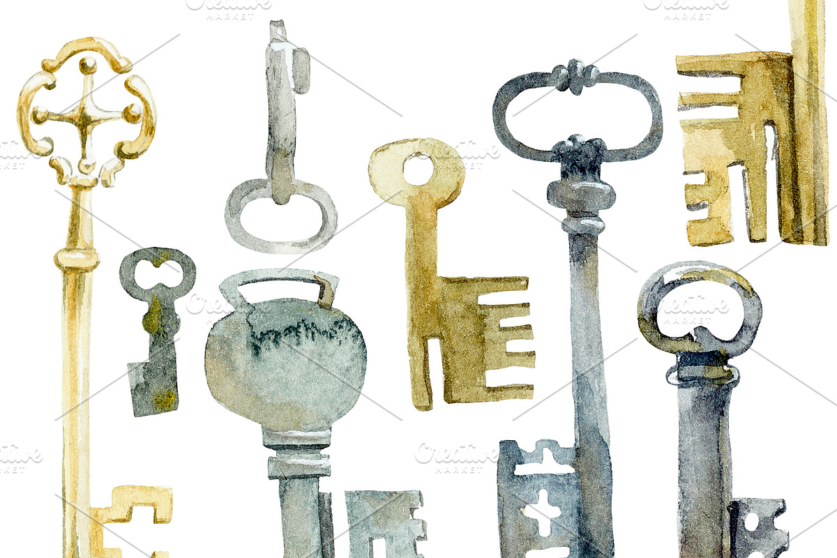 Watercolor vintage keys, an Object Graphic by Budogoshch