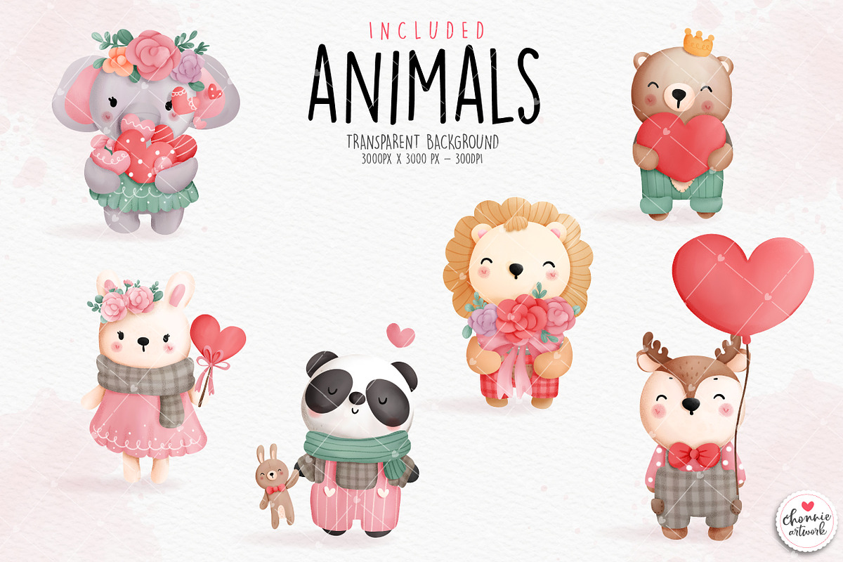 Valentine Woodland Animals clipart, a Graphic by Chonnieartwork ...