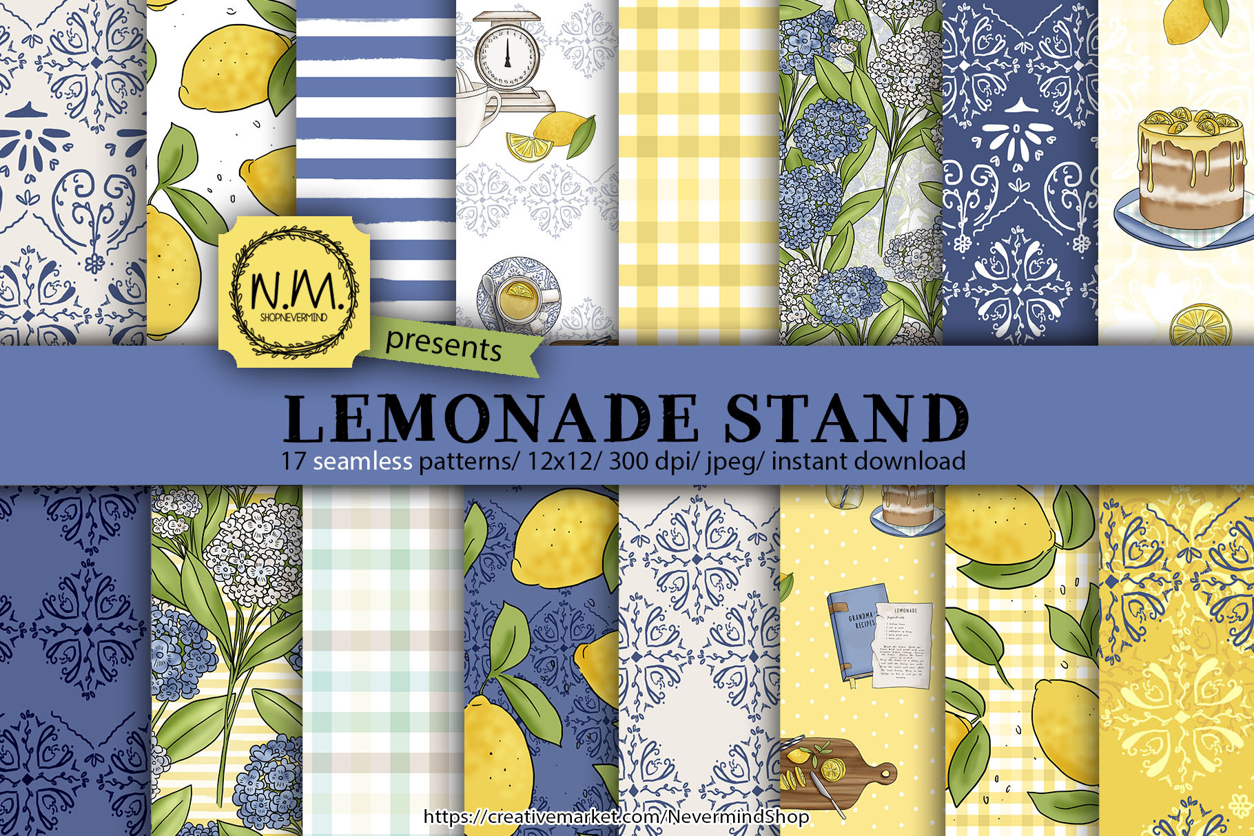 Lemonade digital paper pack, a Pattern Graphic by Nevermind