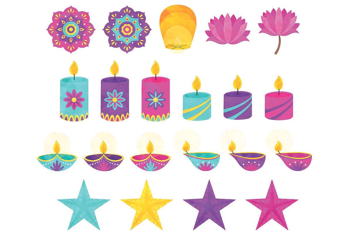 Diwali Clipart Bundle, Oil Lamp, a Seasonal Illustration by SugarPickle ...