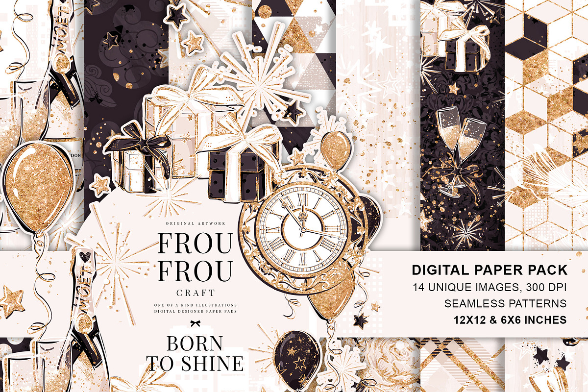 New Year Party Paper Pack, a Pattern Graphic by Frou Fou Craft ...