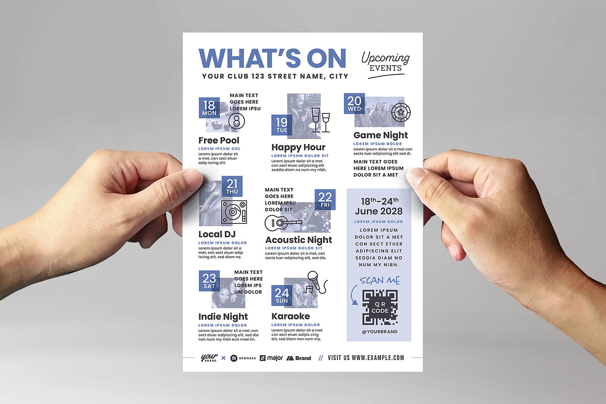 Weekly What's On Flyer Poster, a Flyer Template by BrandPacks