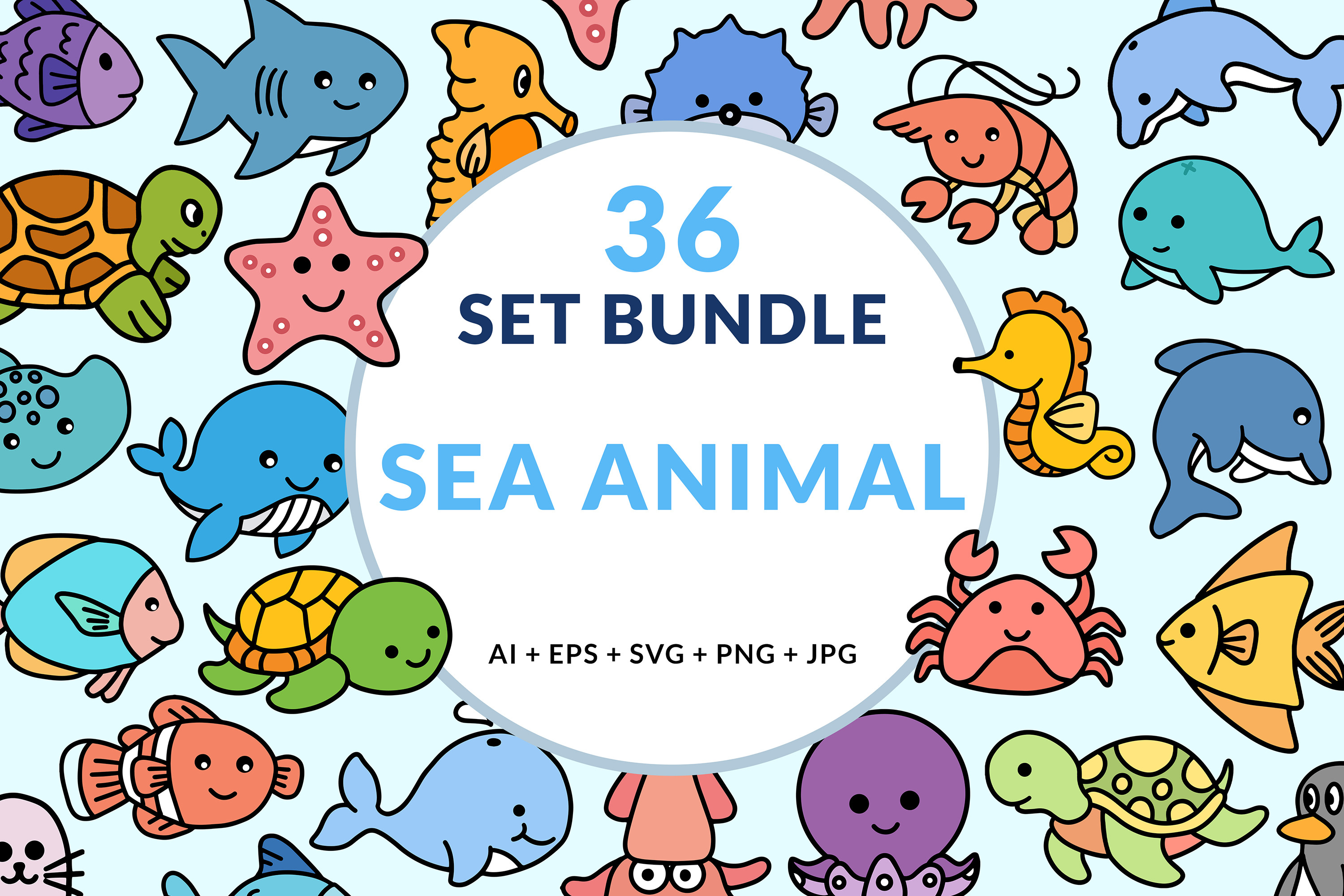 36 Bundle Cute Baby Sea Ocean Animal, an Animal Illustration by ...