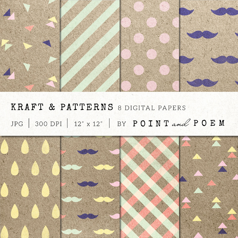 Kraft Hipster Digital Paper, a Pattern Graphic by Point and Poem