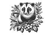 musang Asian palm civet coffee tree, an Animal Illustration by AlexArt